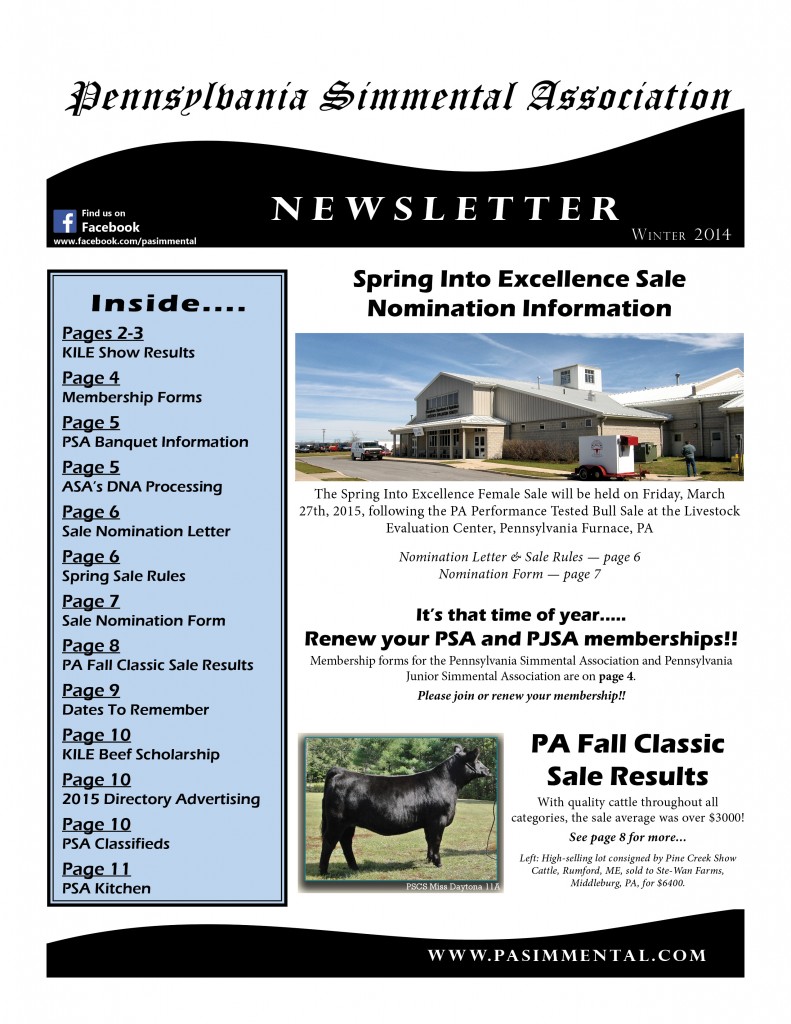PSA Winter 2014 Newsletter | Pennsylvania Simmental Association